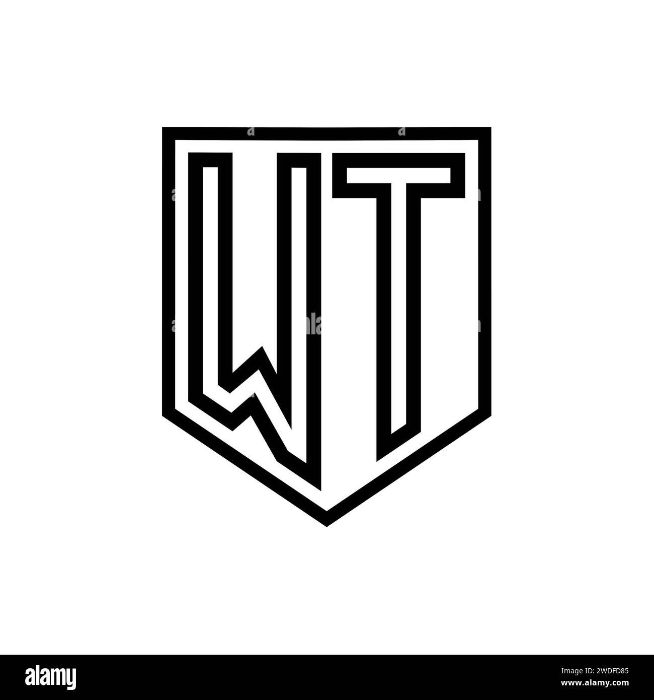 WT Letter Logo monogram shield geometric line inside shield isolated style design template Stock ...