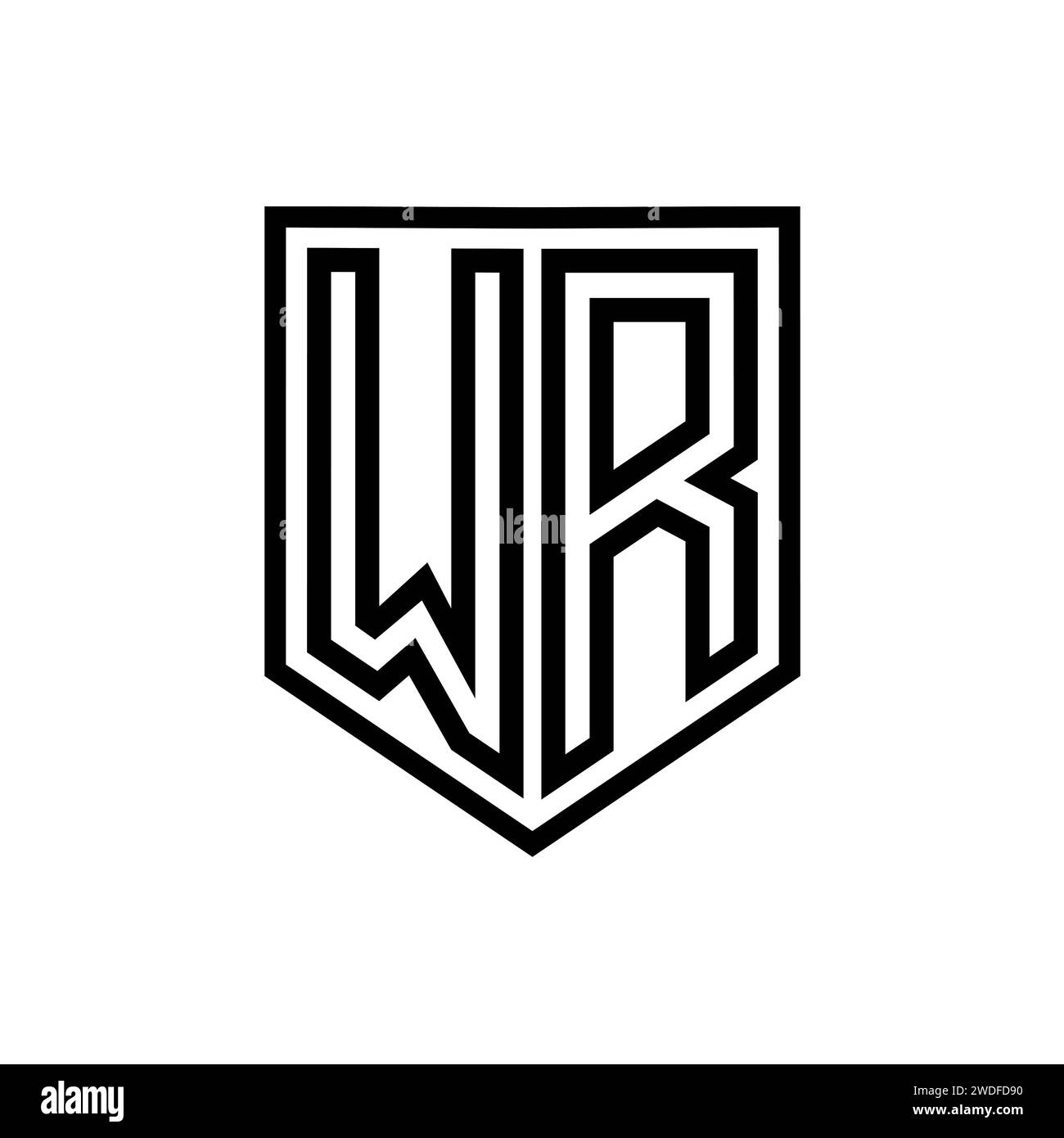 WR Letter Logo monogram shield geometric line inside shield isolated ...