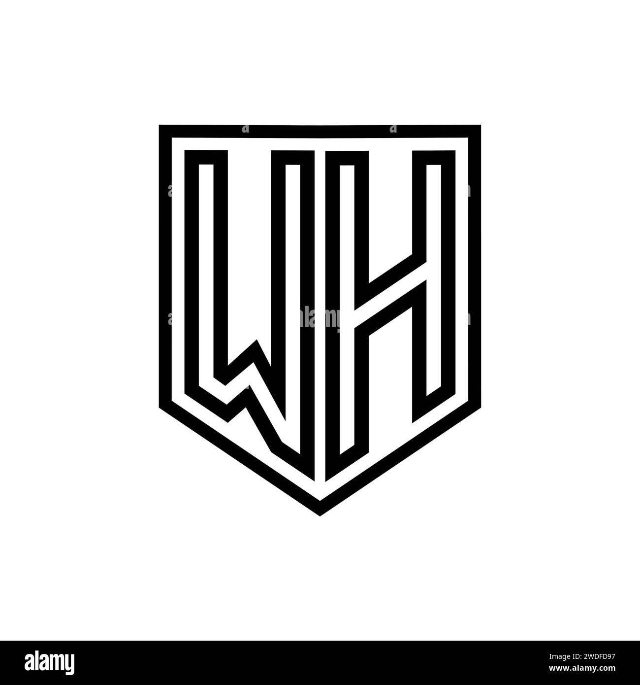 WH Letter Logo monogram shield geometric line inside shield isolated ...