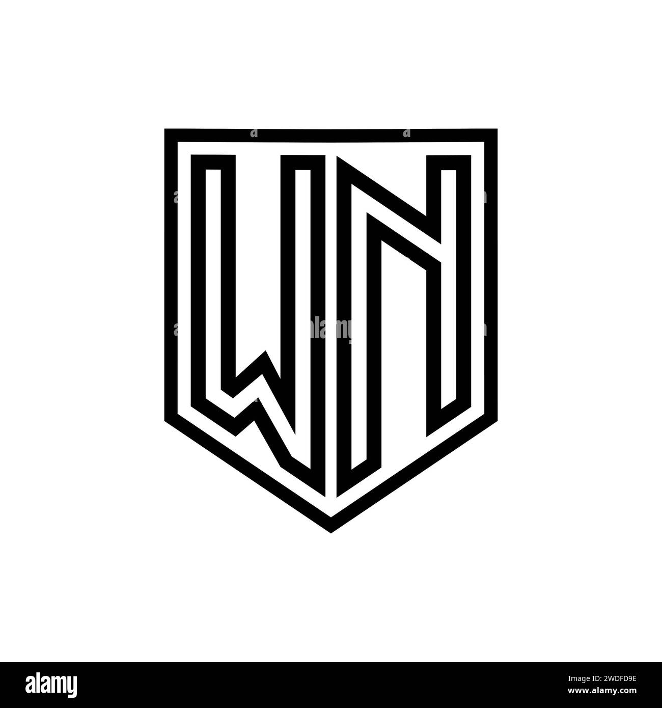 WN Letter Logo monogram shield geometric line inside shield isolated ...