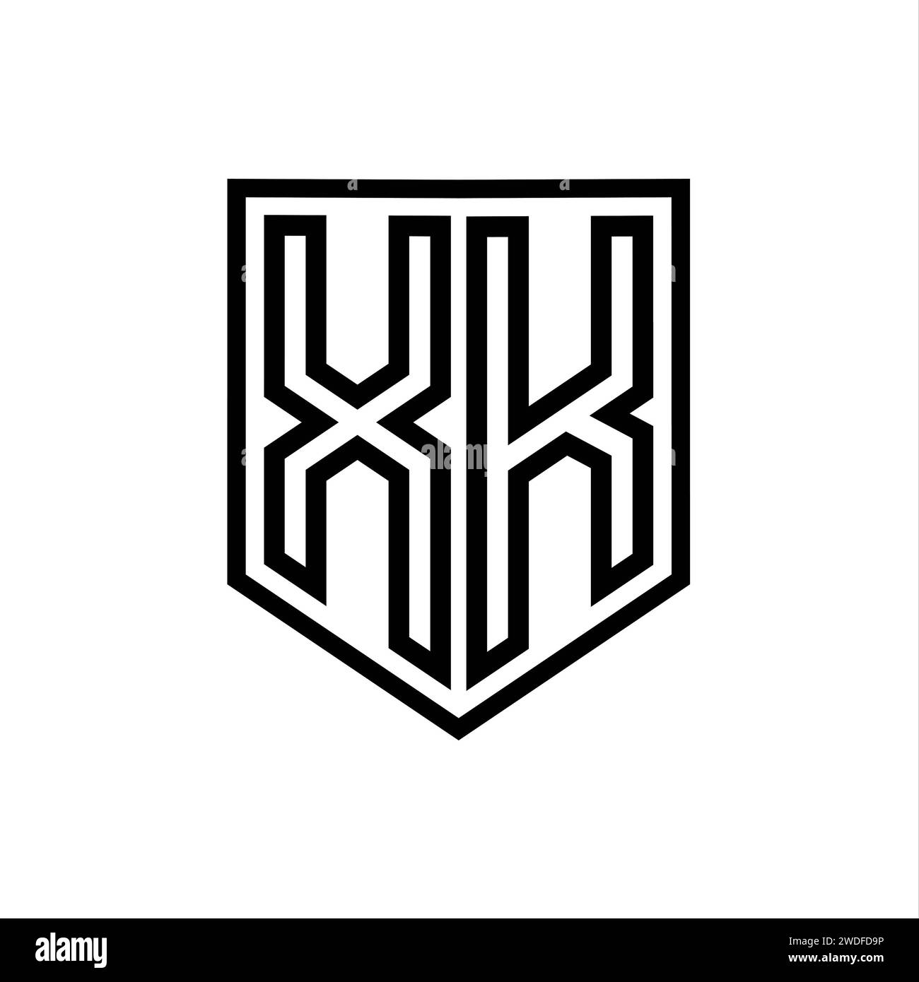 XK Letter Logo monogram shield geometric line inside shield isolated ...