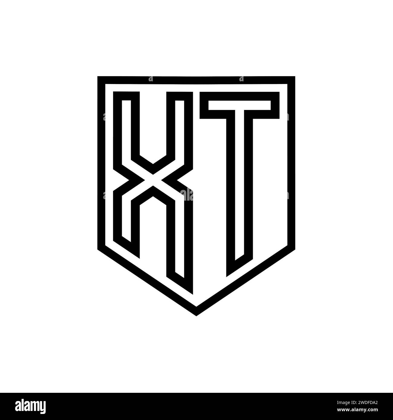 XT Letter Logo monogram shield geometric line inside shield isolated ...