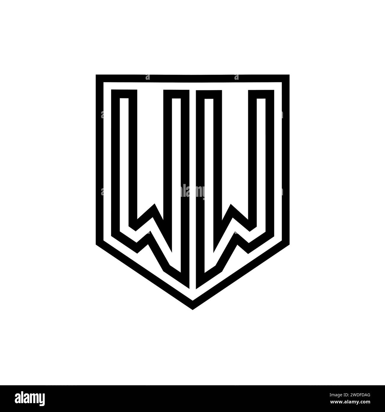 WW Letter Logo monogram shield geometric line inside shield isolated ...