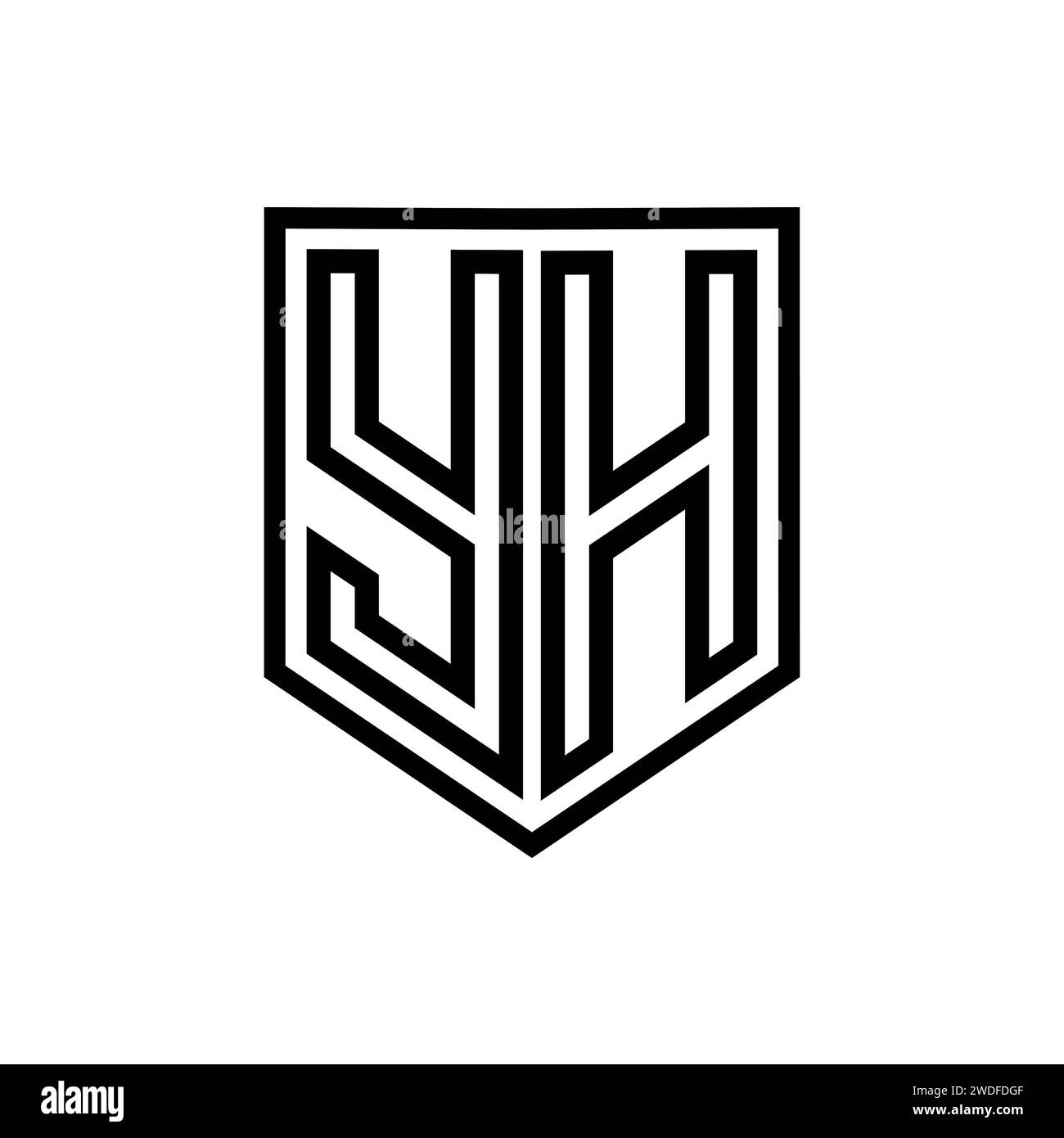 YH Letter Logo monogram shield geometric line inside shield isolated ...