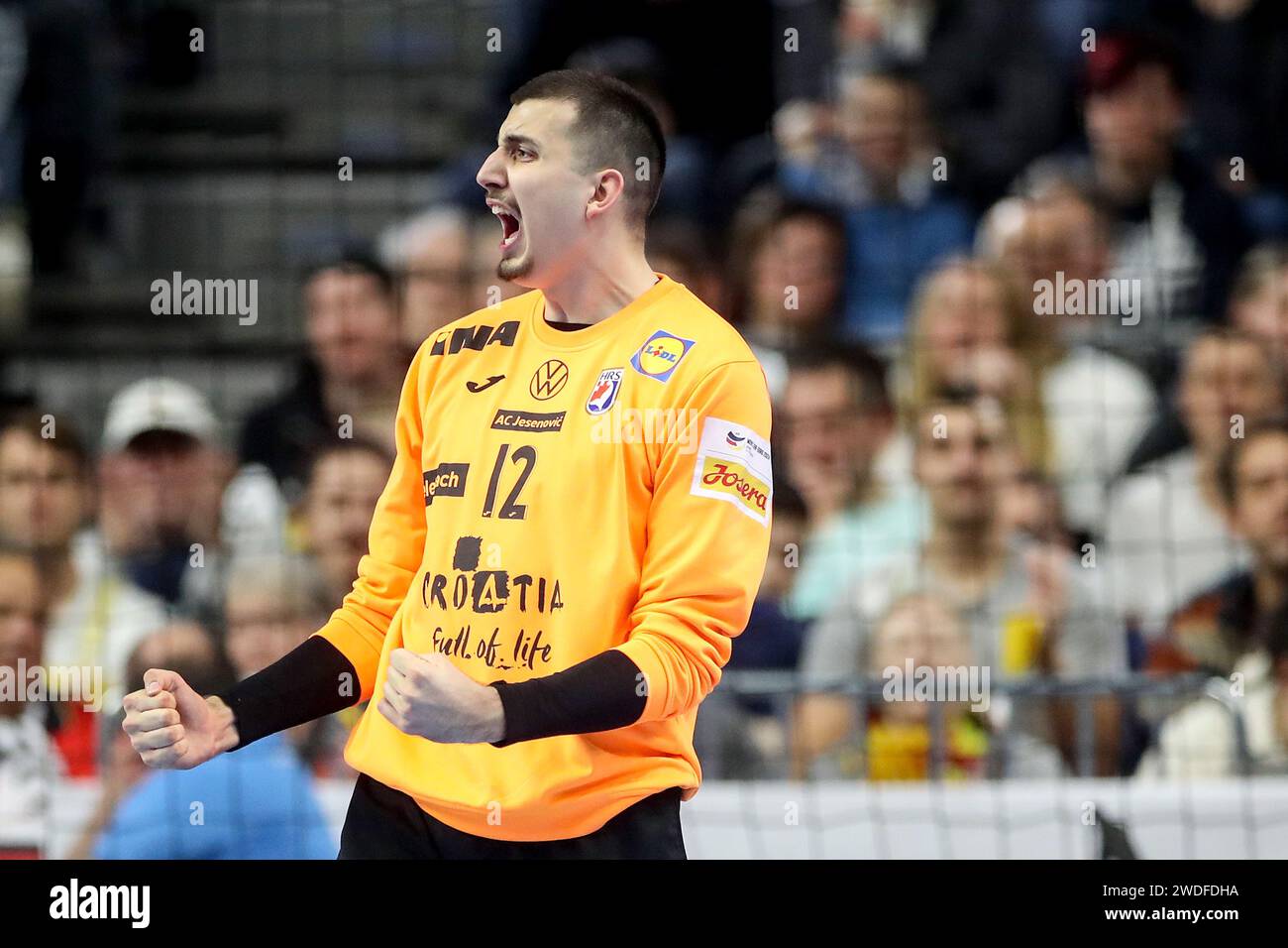 Zagreb, Croatia. 20th Jan, 2024. Croatia Goalkeeper Matej Mandic reacts ...