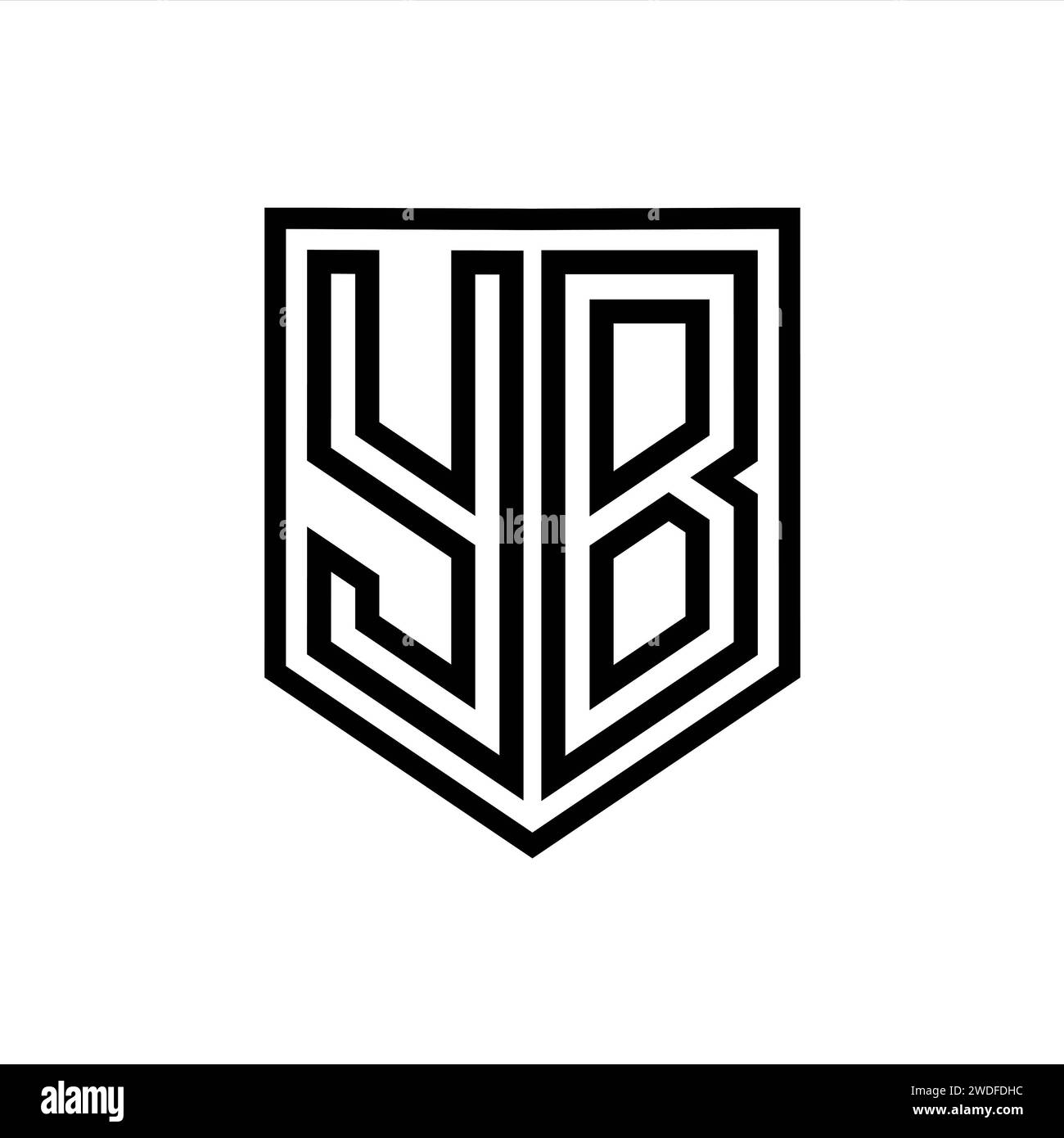 YB Letter Logo monogram shield geometric line inside shield isolated ...