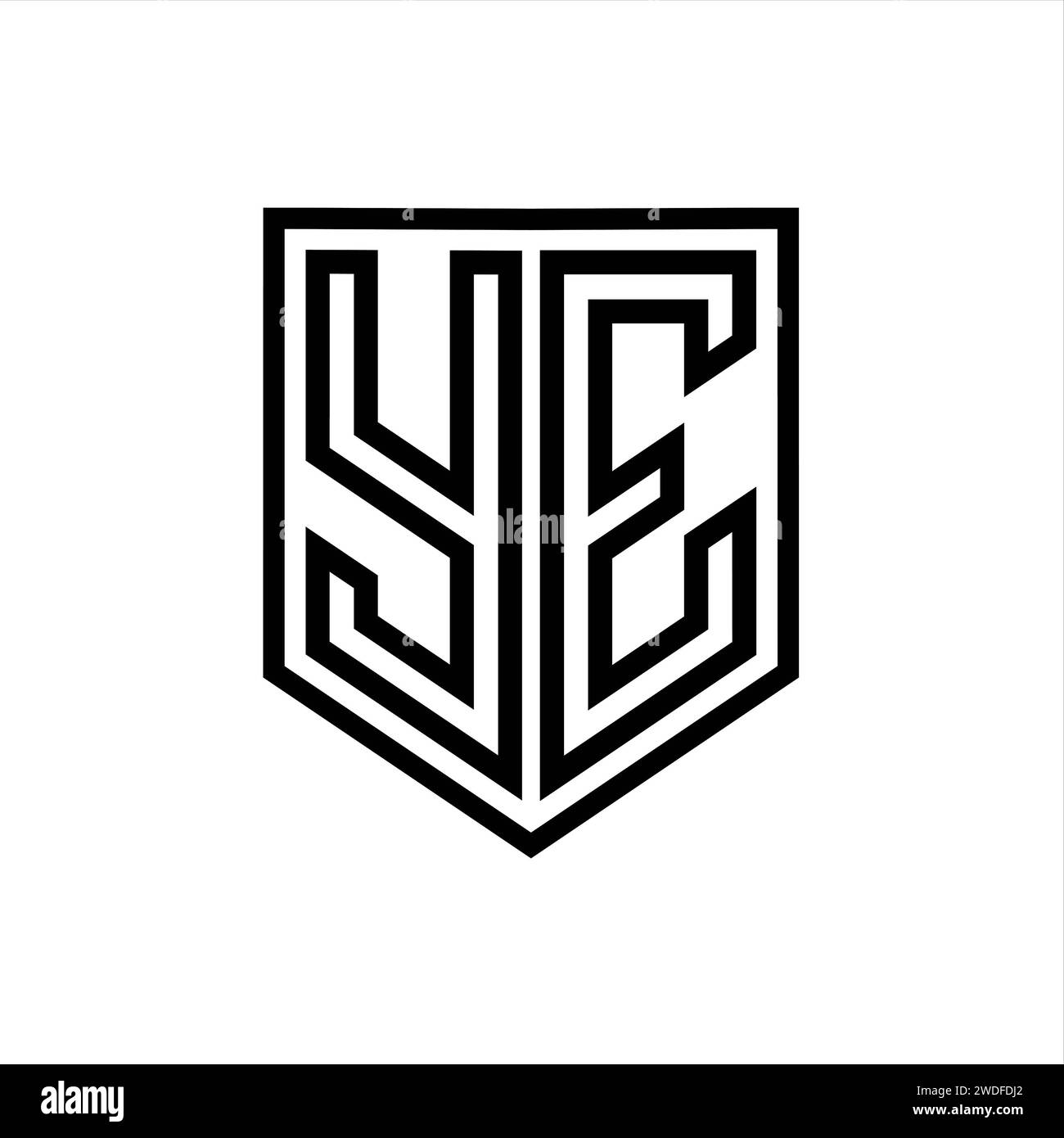 YE Letter Logo monogram shield geometric line inside shield isolated ...