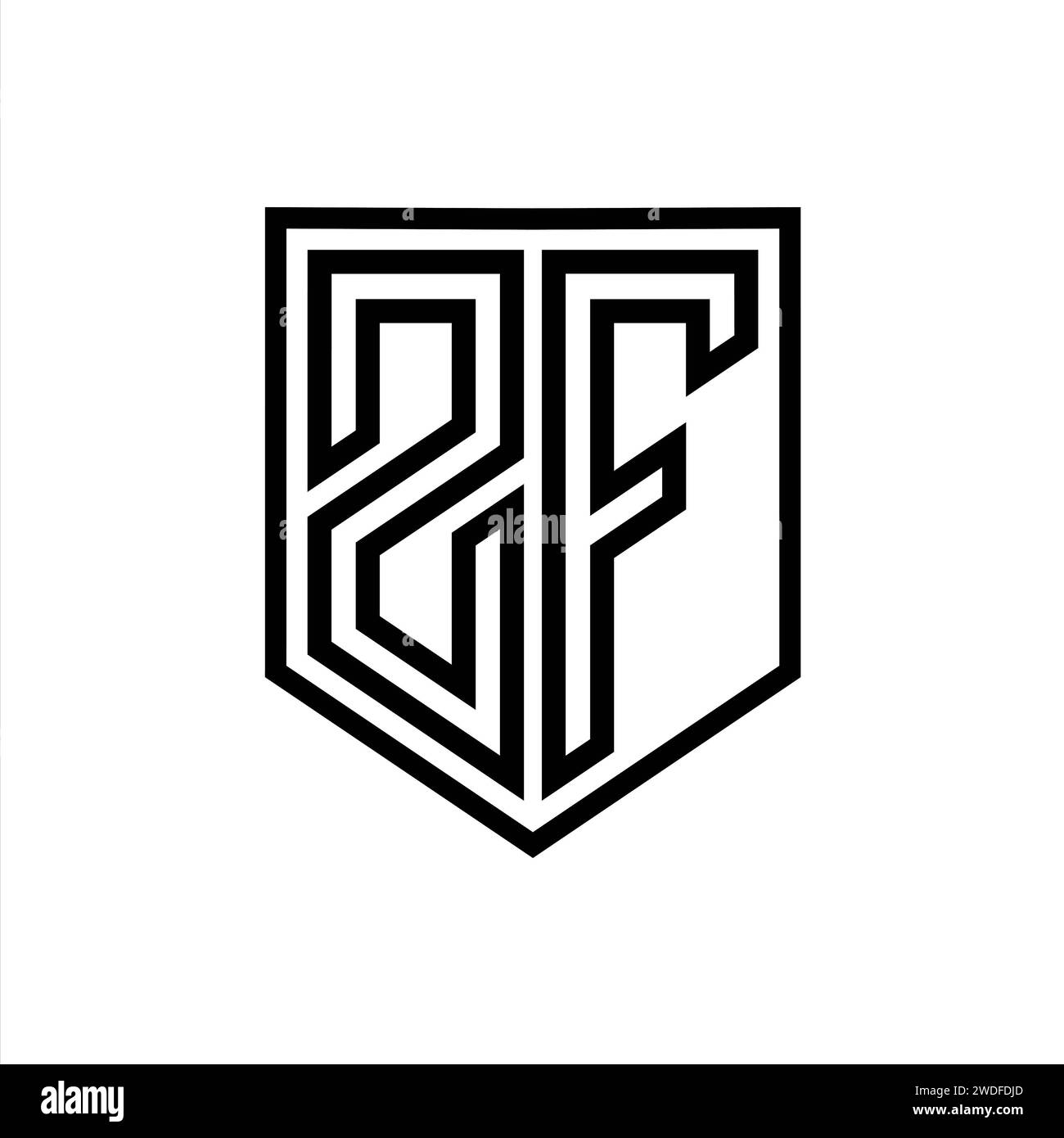 ZF Letter Logo monogram shield geometric line inside shield isolated ...