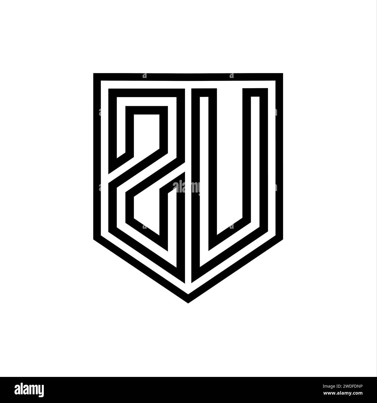 ZU Letter Logo monogram shield geometric line inside shield isolated style design template Stock ...
