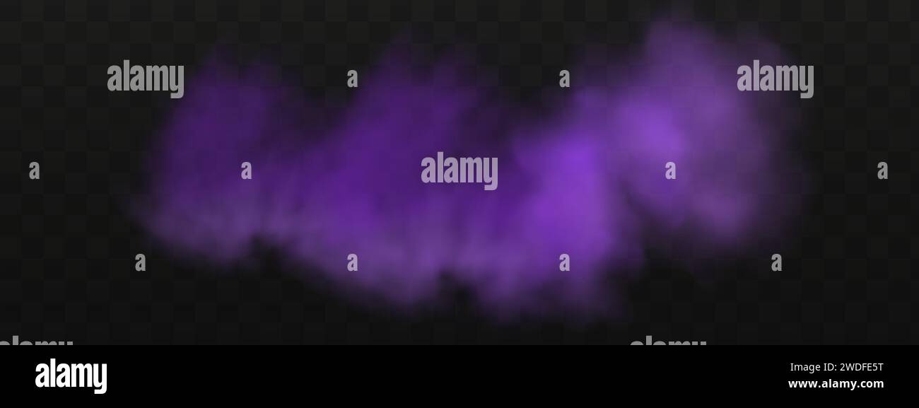 Realistic neon magic mist steam on a transparent dark background.Scary ...