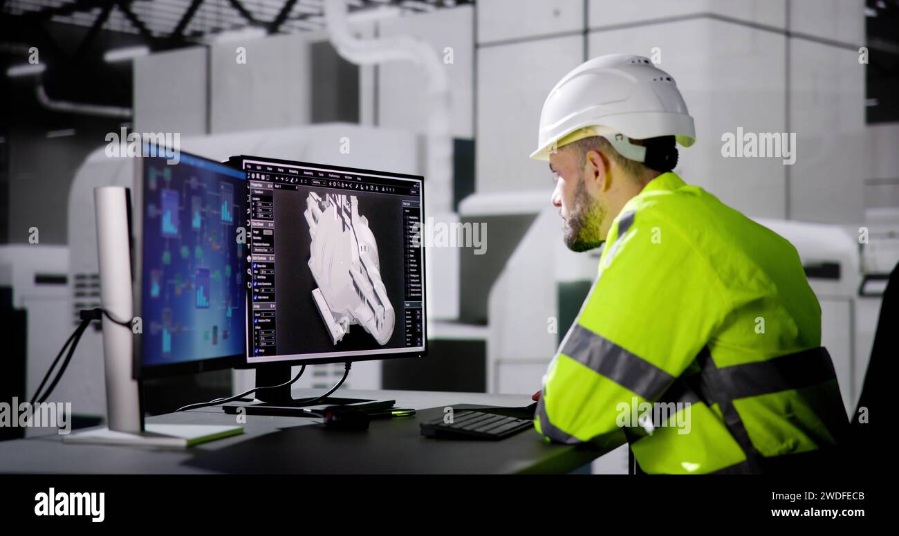 Engineer Doing 3D CAD Model Design On Computer At Factory Stock Photo - Alamy