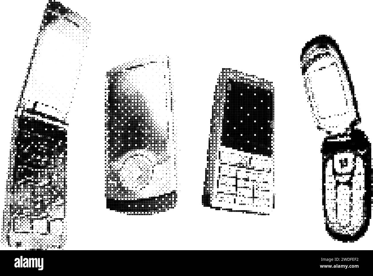 Classic retro flip mobile phone in 90s pixel style. Y2K aesthetic ...