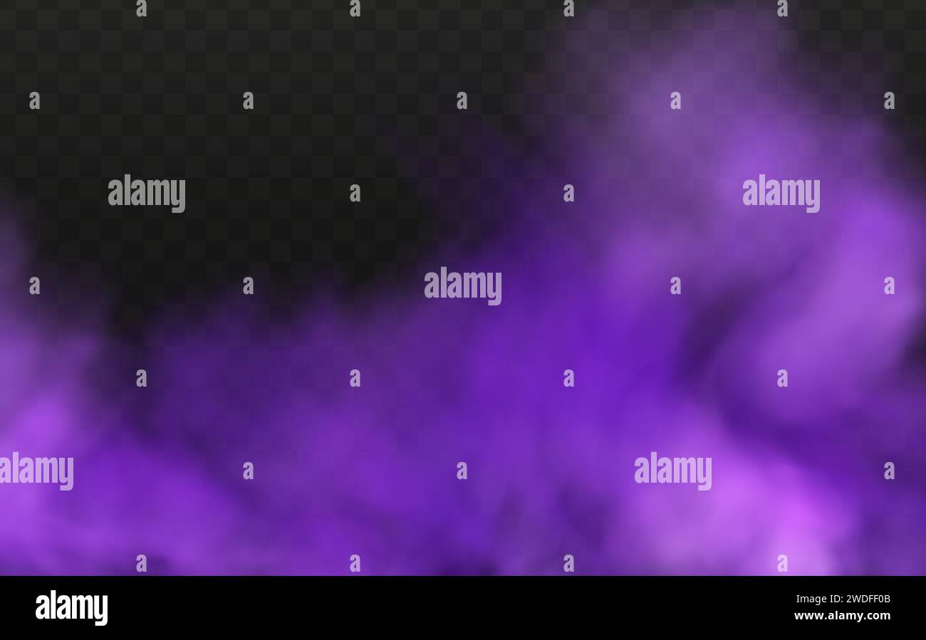 Realistic neon magic mist steam on a transparent dark background.Scary ...