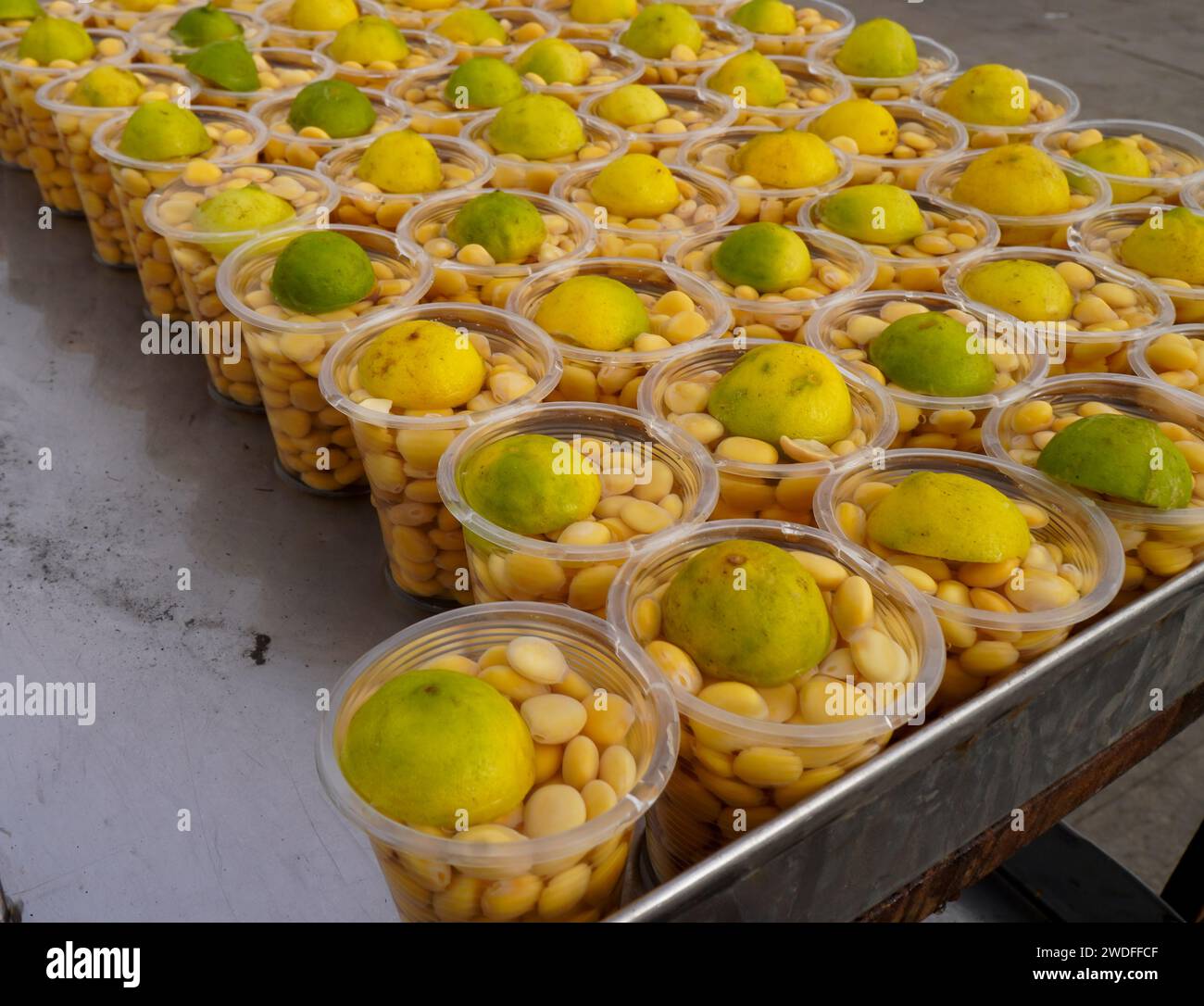 street food in Cairo, Egypt: lupin or lupini a pickled legume seed ...