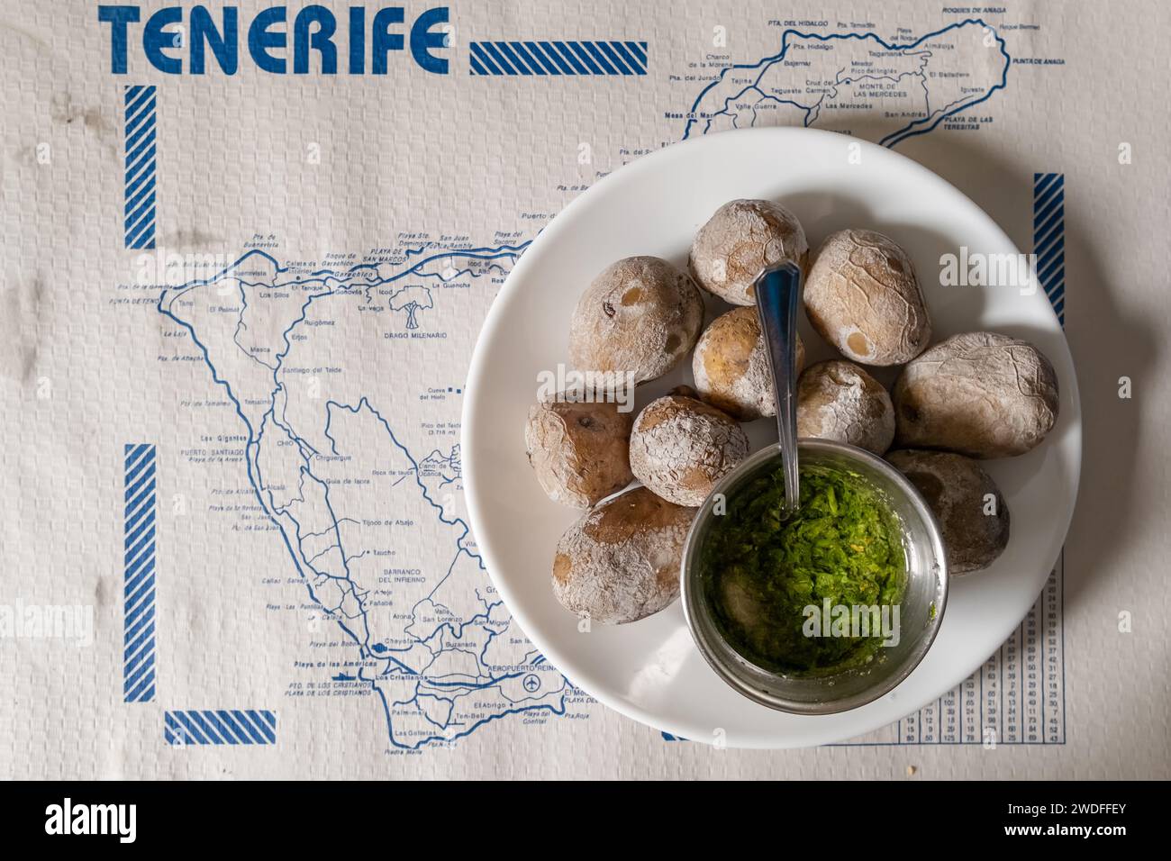 Papas arrugadas, wrinkled potatoes, in the traditional Canarian ...