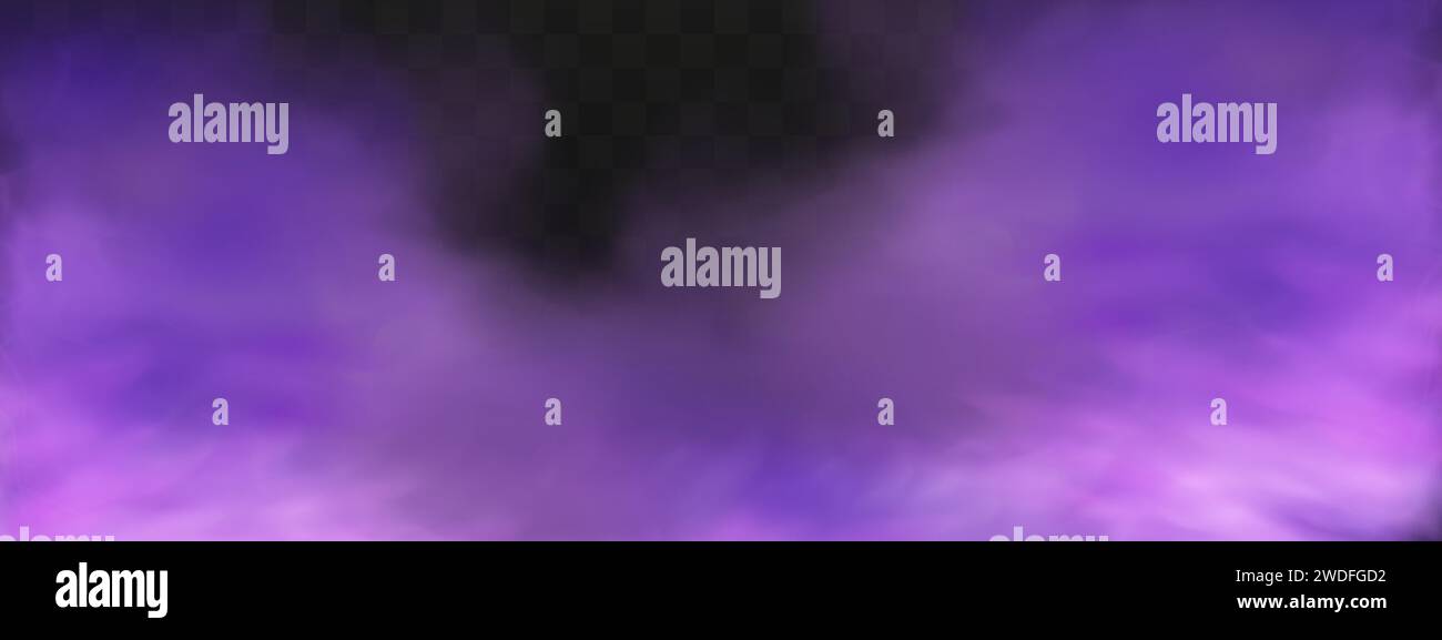 Realistic neon magic mist steam on a transparent dark background.Scary ...