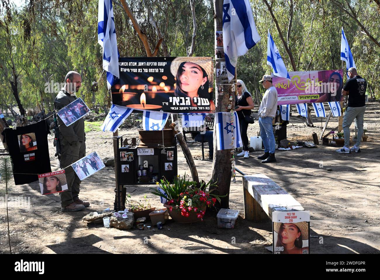 Reim, Israel. 20th Jan, 2024. People visit a makeshift memorial for ...