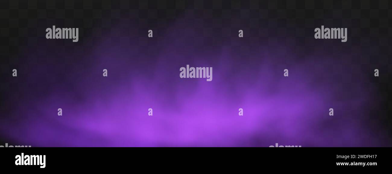 Realistic neon magic mist steam on a transparent dark background.Scary ...