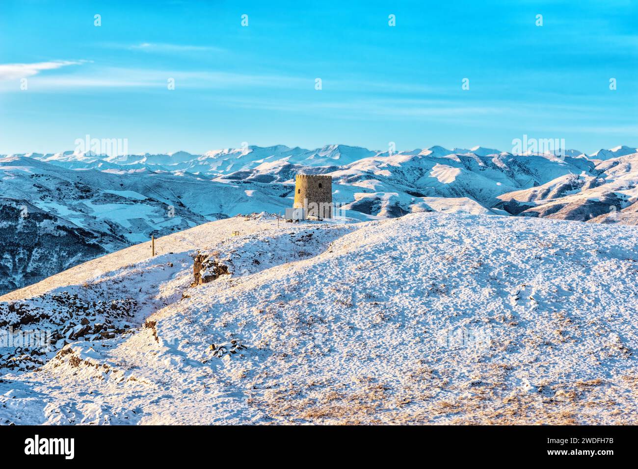 Landscape with the first snow in the Caucasus mountains in Dagestan ...