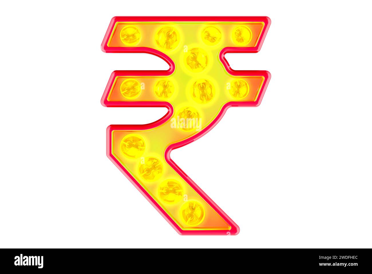Light bulb rupee sign, glowing retro font. 3D rendering isolated on ...
