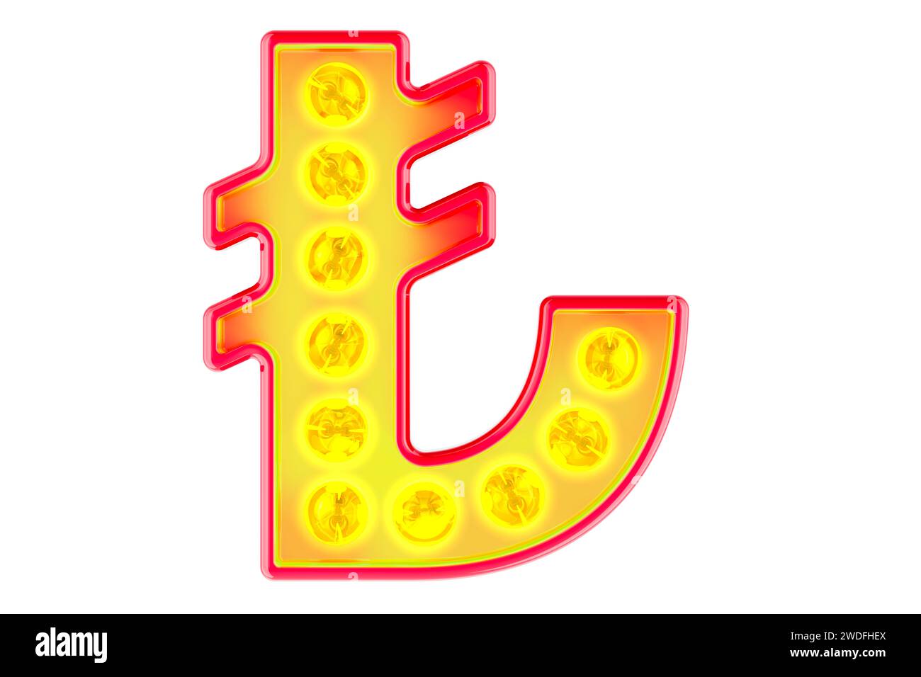 Light bulb lira sign, glowing retro font. 3D rendering isolated on ...