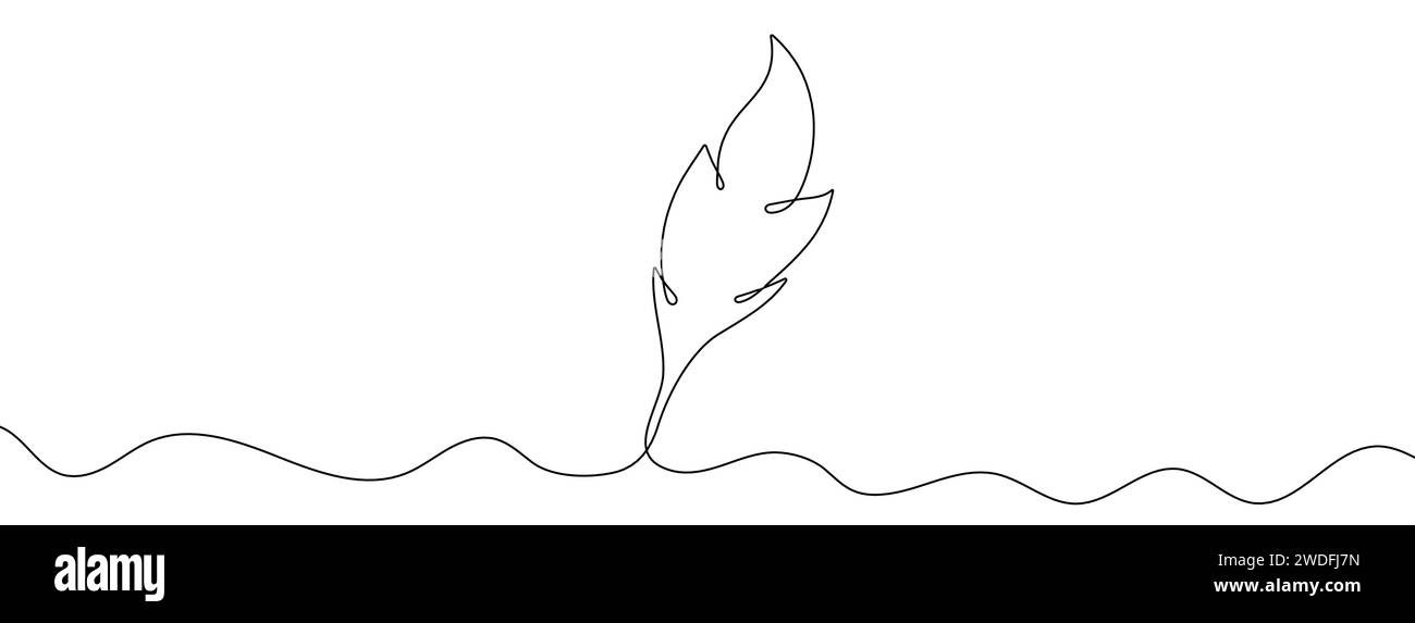 Continuous editable line drawing of feather. One line drawing ...