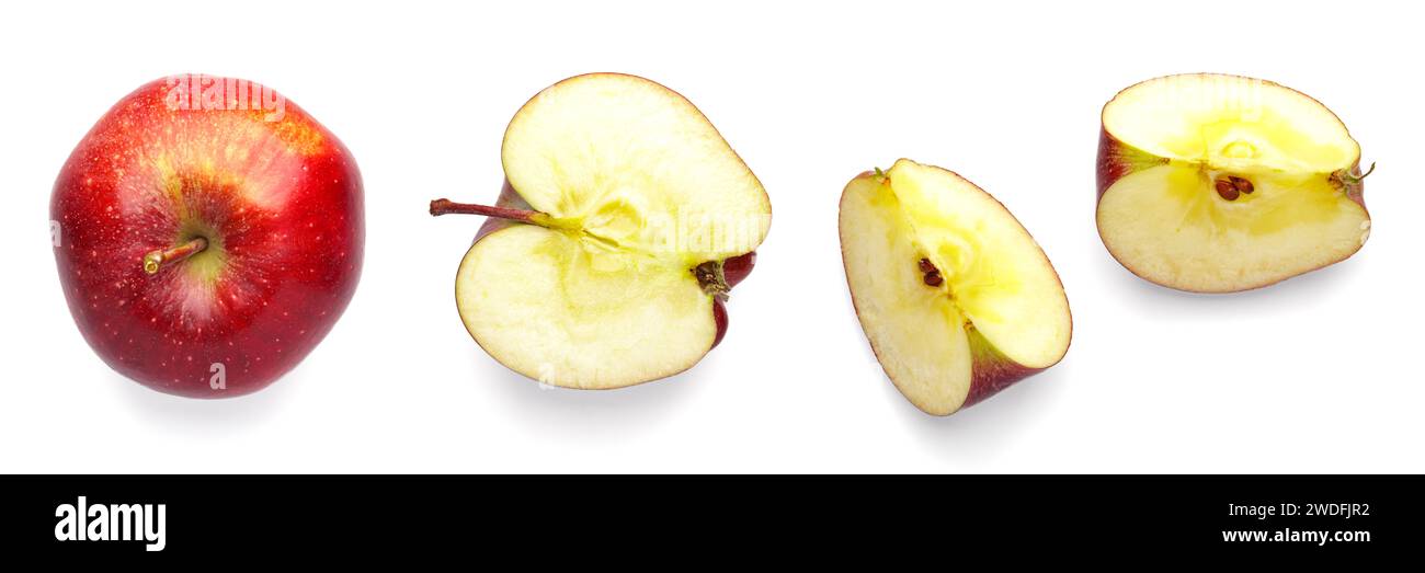 Set of whole and cut apples isolated on white background Stock Photo ...