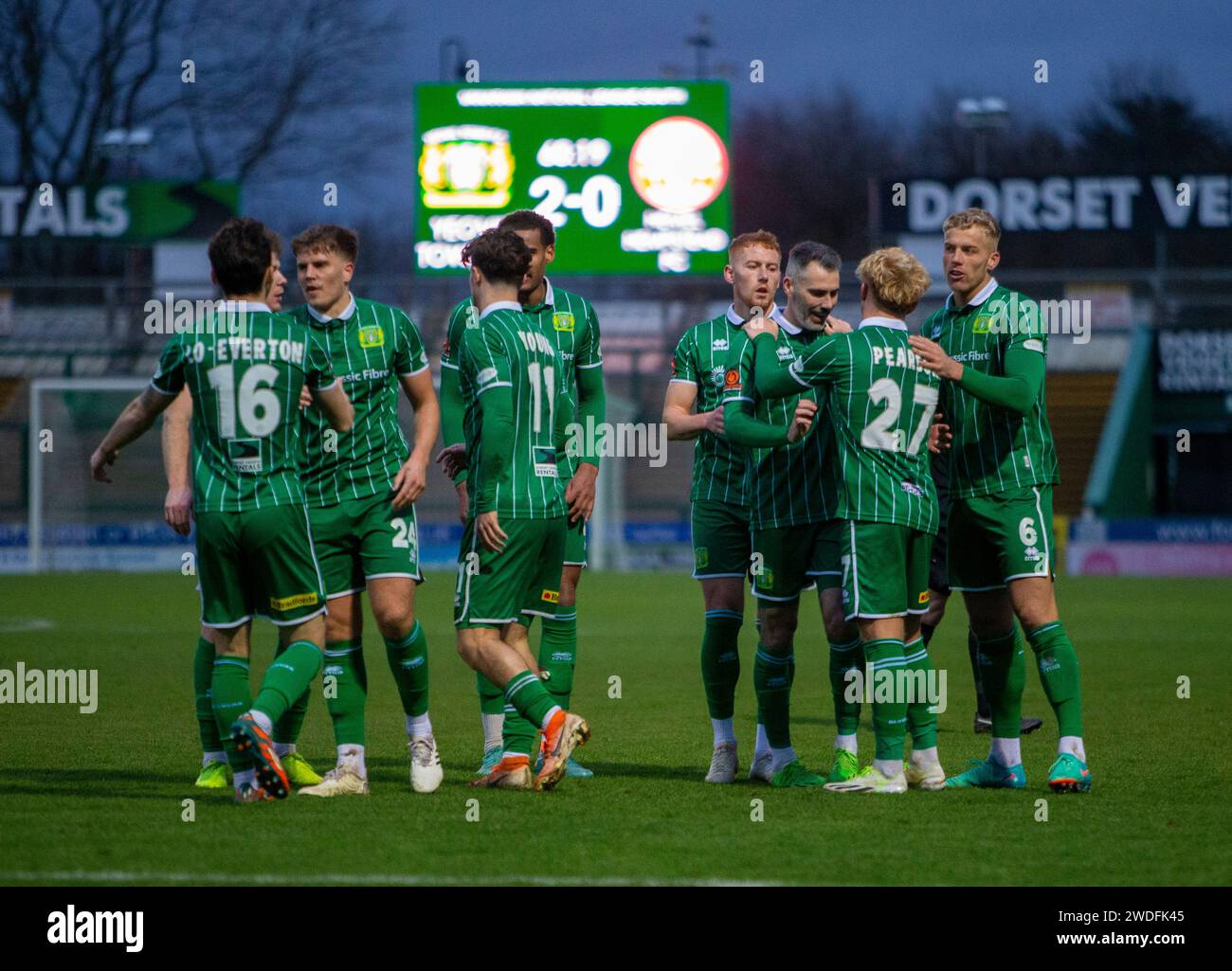 Sam Pearson of Yeovil Town and the rest of his team mates celebrates ...