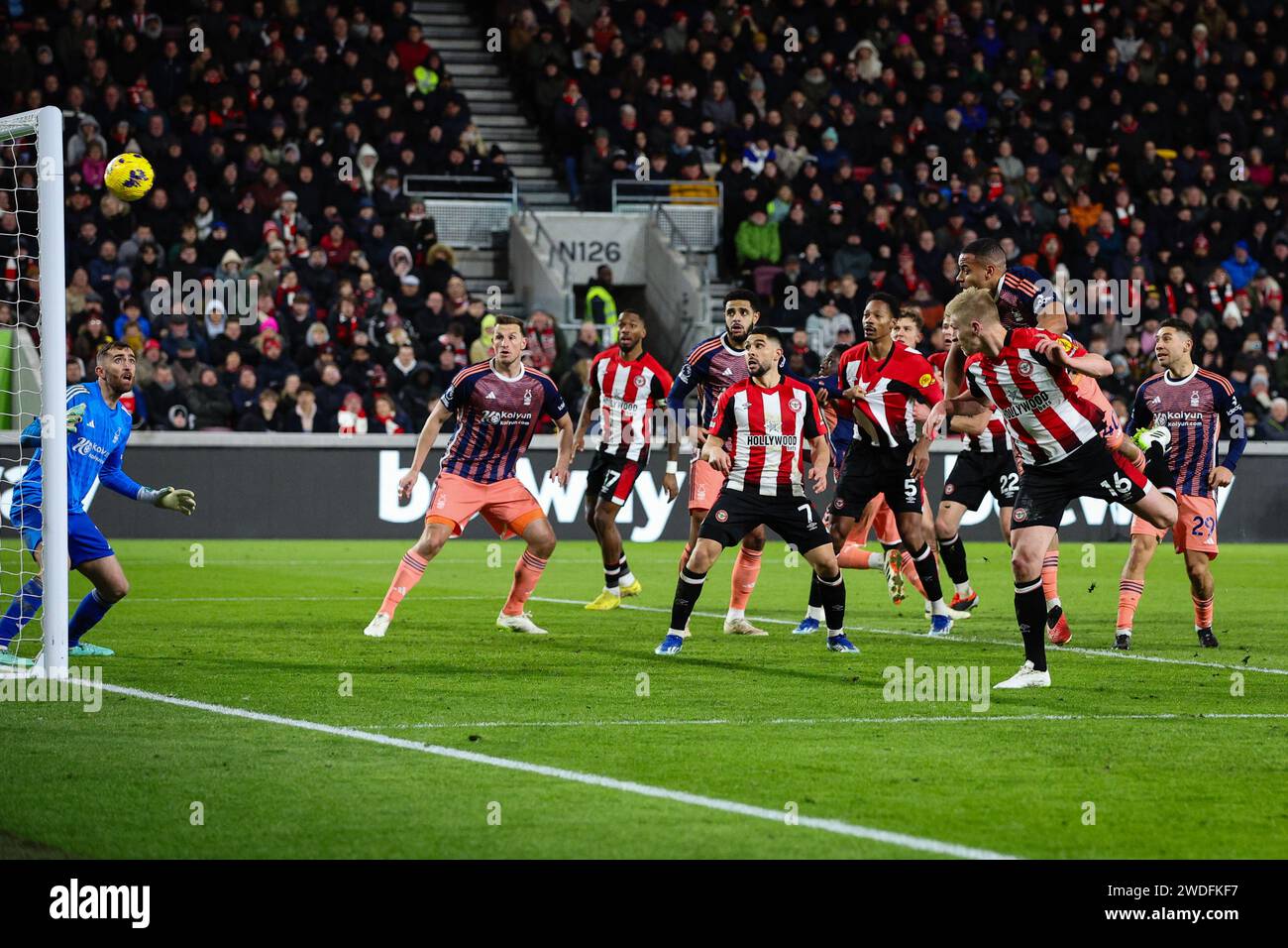 LONDON, UK - 20th Jan 2024: Ben Mee of Brentford scores his side's ...