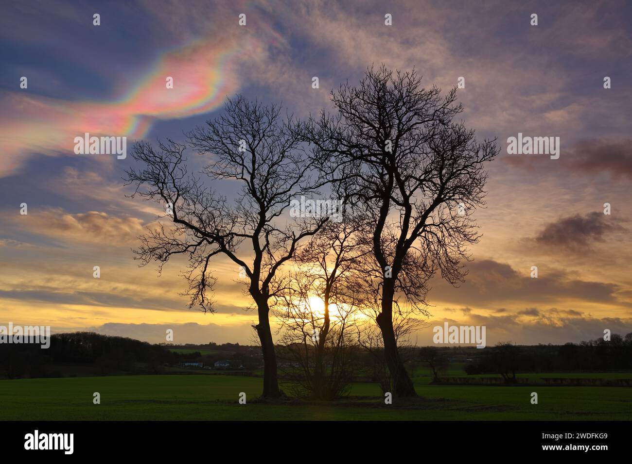 Landscape image with rare Nacreous clouds at sunset near Ferryhill ...