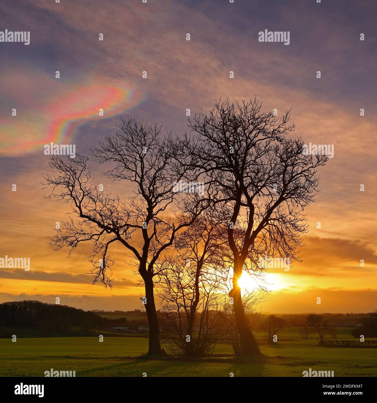Landscape image with rare Nacreous clouds at sunset near Ferryhill ...