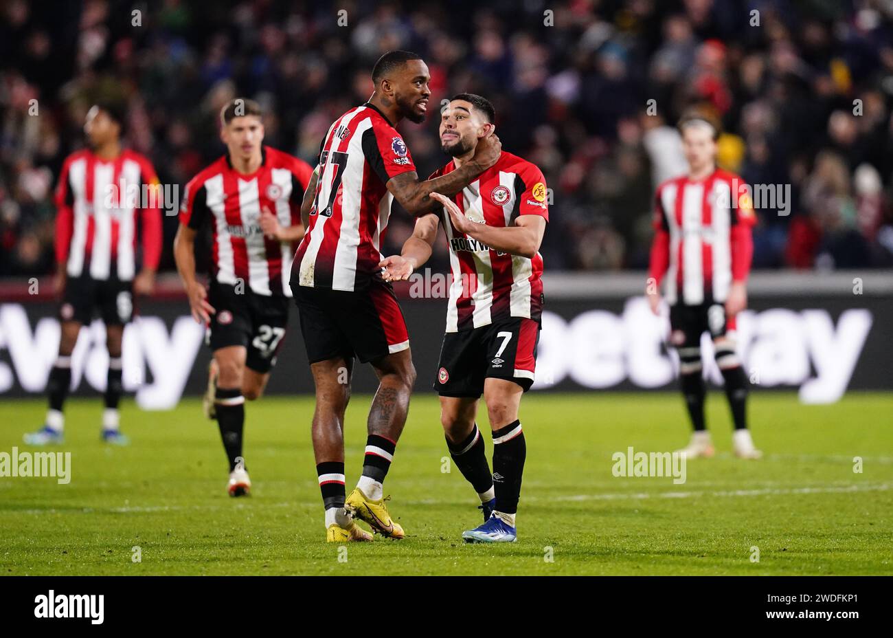 Brentford's Neal Maupay (right) celebrates with Ivan Toney after ...