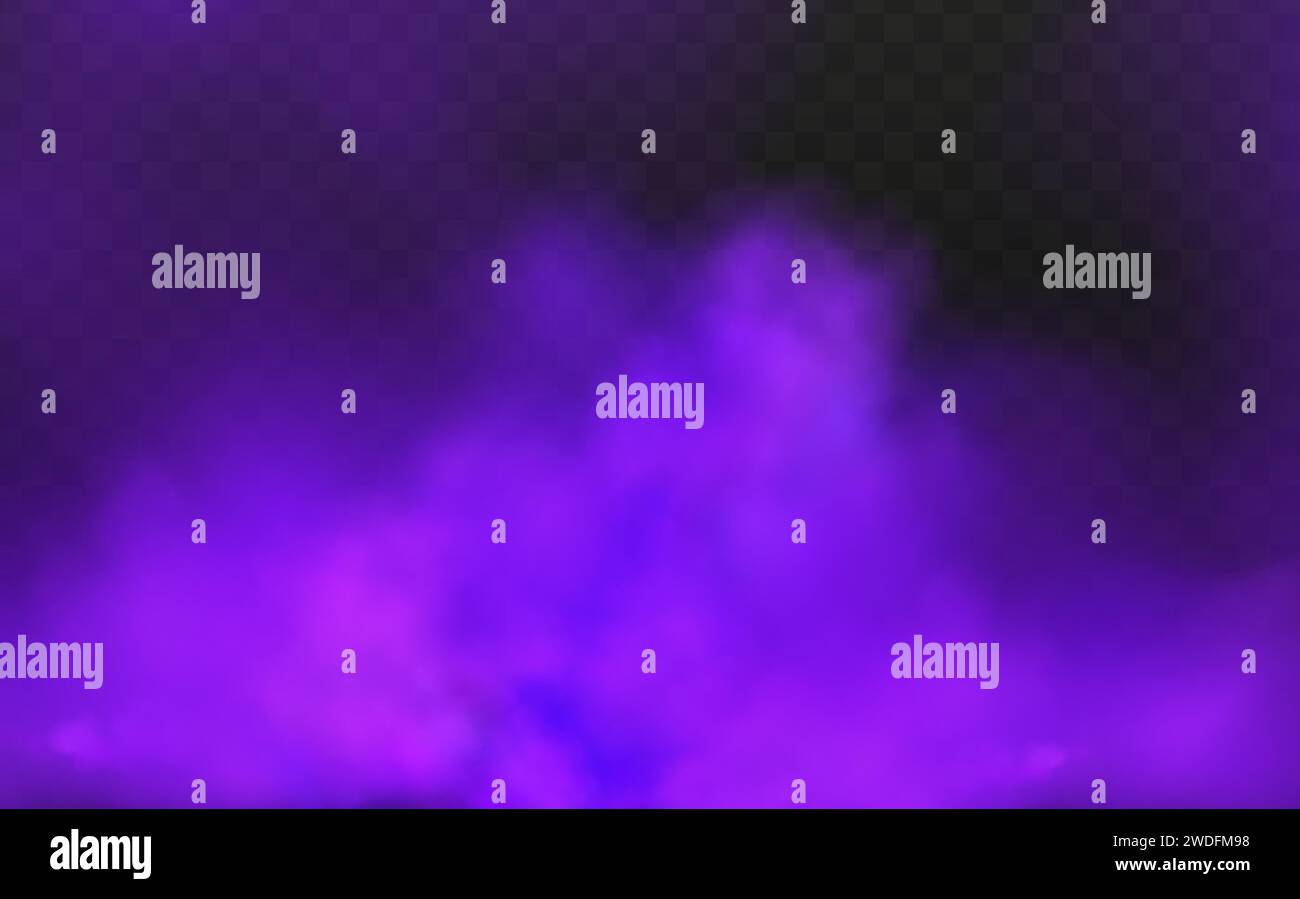 Realistic neon magic mist steam on a transparent dark background.Scary ...