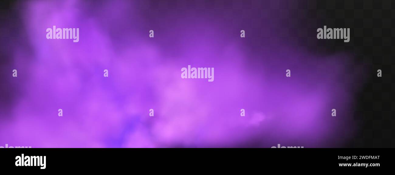 Realistic neon magic mist steam on a transparent dark background.Scary ...