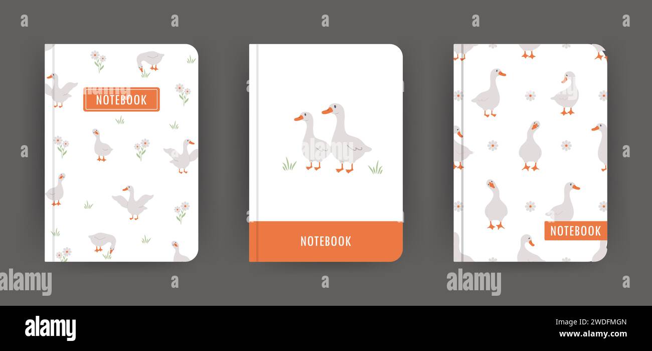 Cover page notebook collection. Templates with cute farm gooses ...