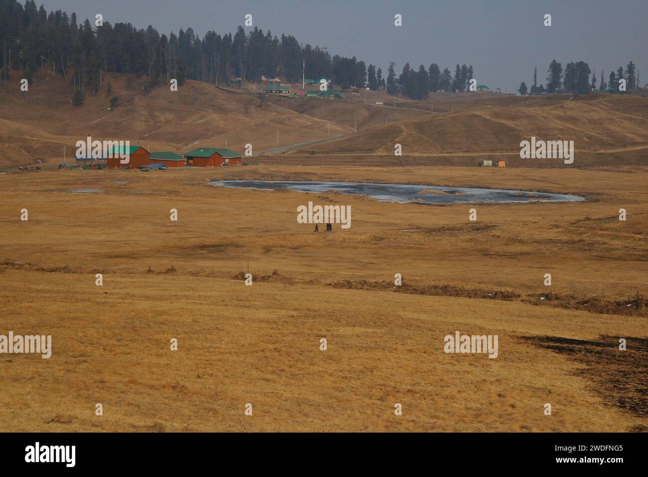 Srinagar Kashmir, India. 20th Jan, 2024. Visitors walk along ski slopes ...