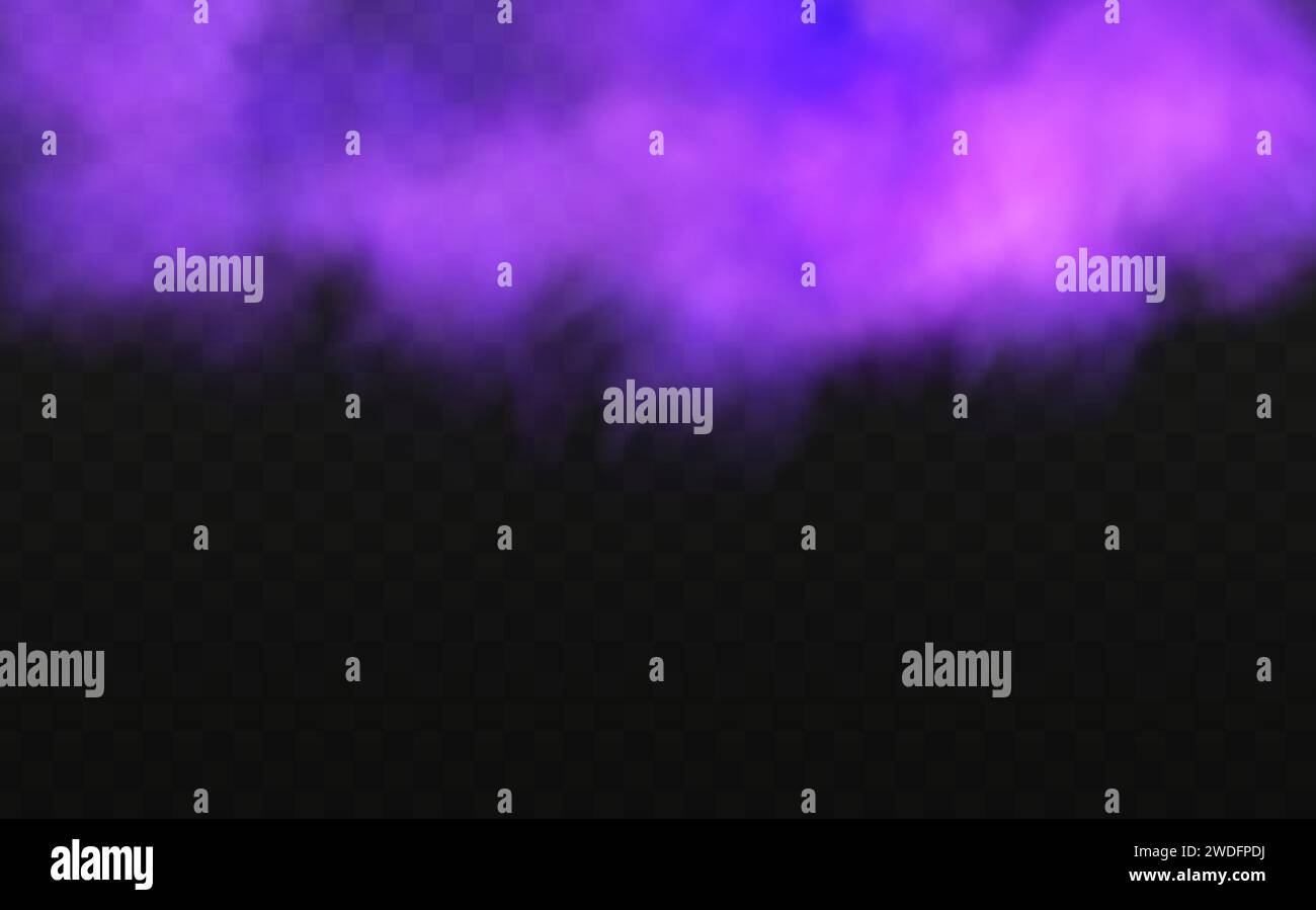 Realistic neon magic mist steam on a transparent dark background.Scary ...