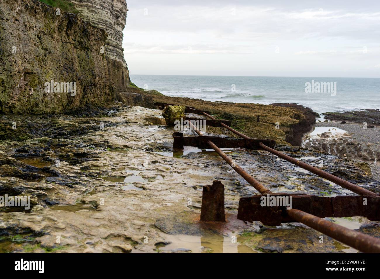 Old Metal Frame with Cliffs at Coast Stock Photo - Alamy