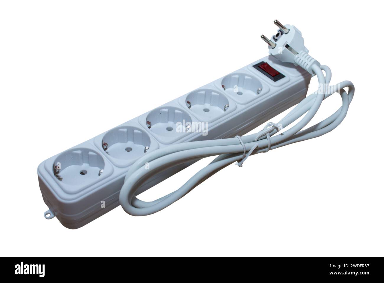 White power extension cord isolated on white background Stock Photo - Alamy