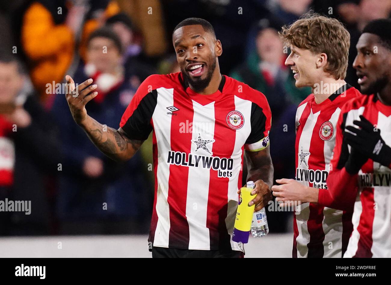 Brentford's Ivan Toney celebrates with his Man of the Match award after ...
