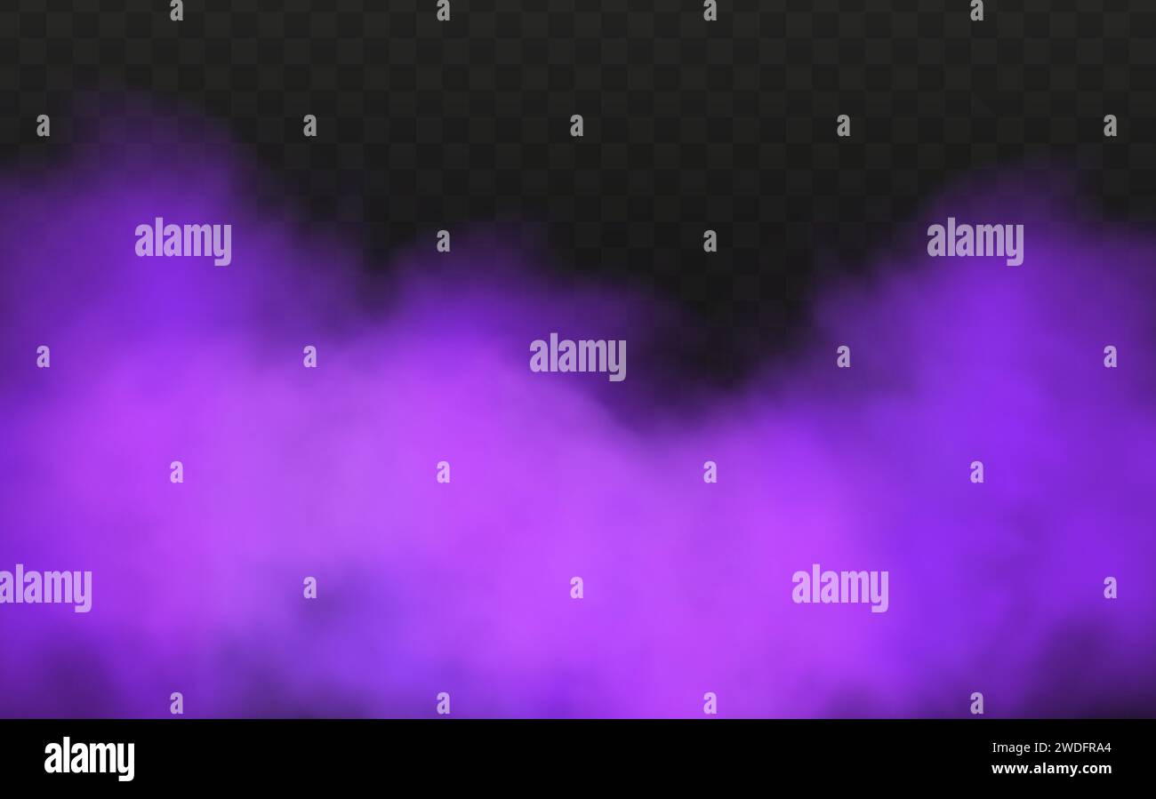 Realistic neon magic mist steam on a transparent dark background.Scary ...