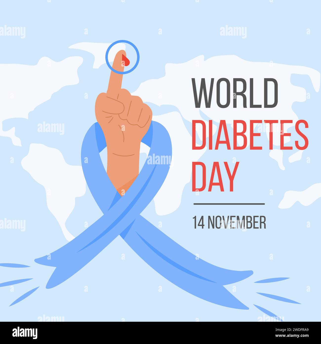 World diabetes day awareness poster with a world map on background ...