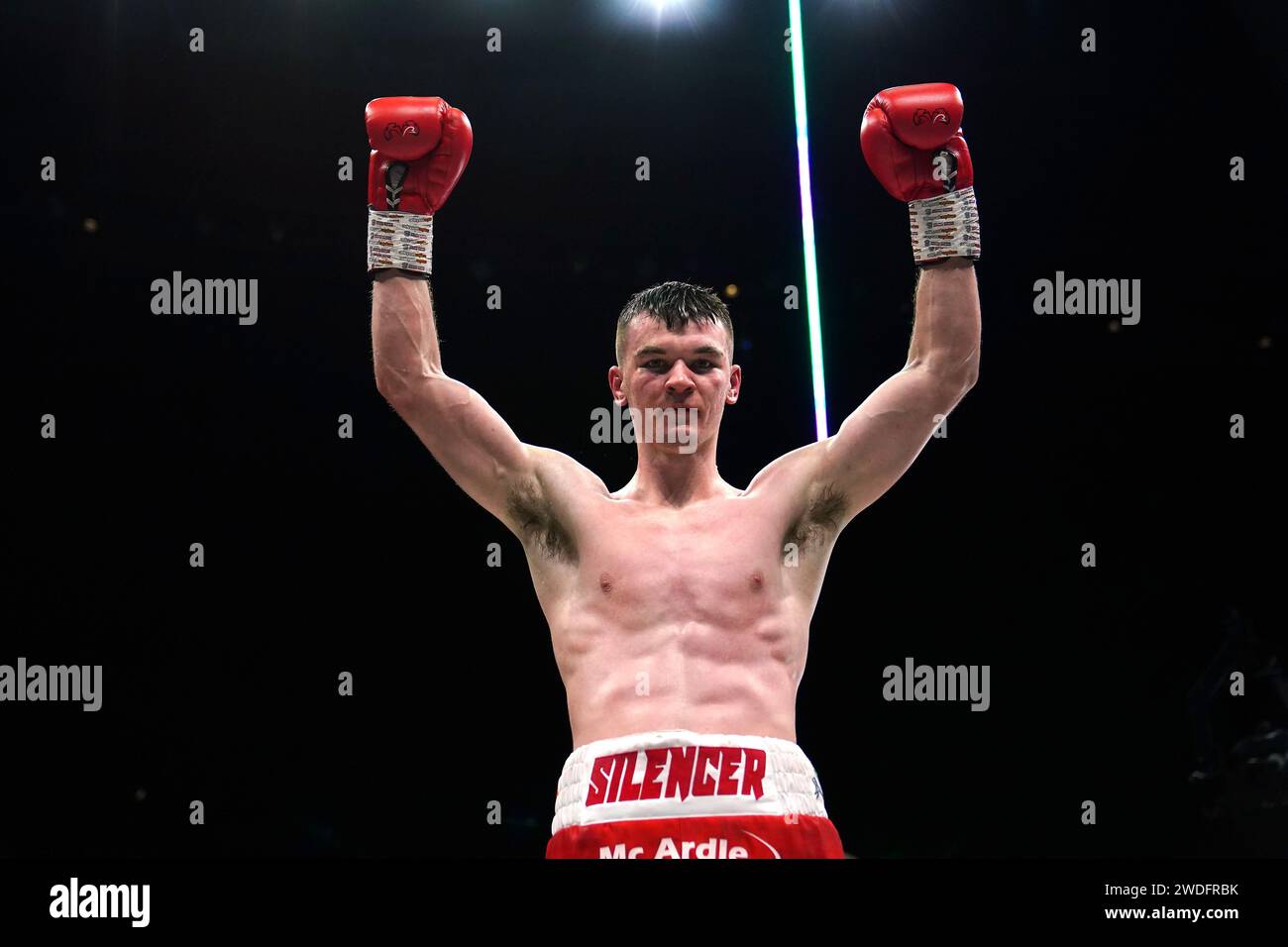 Aaron McKenna celebrates victory against Mickey Ellison in the ...