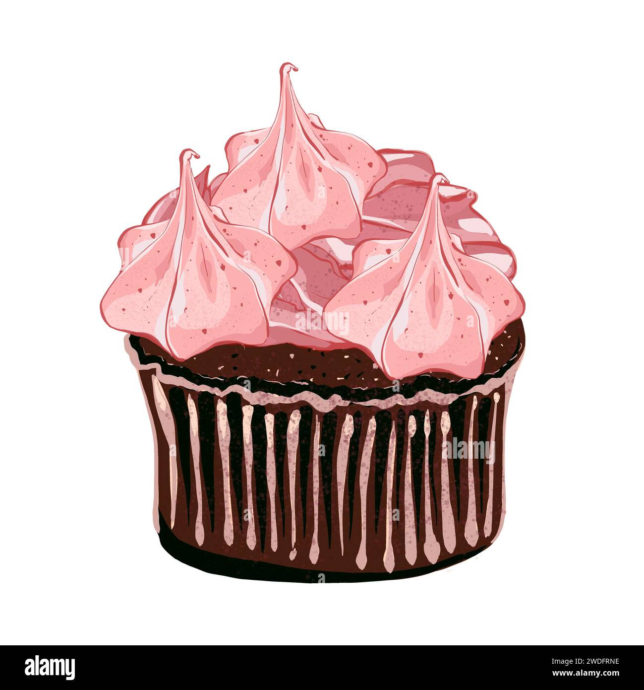 Festive cupcake with cream, meringue and chocolate. Realistic style ...