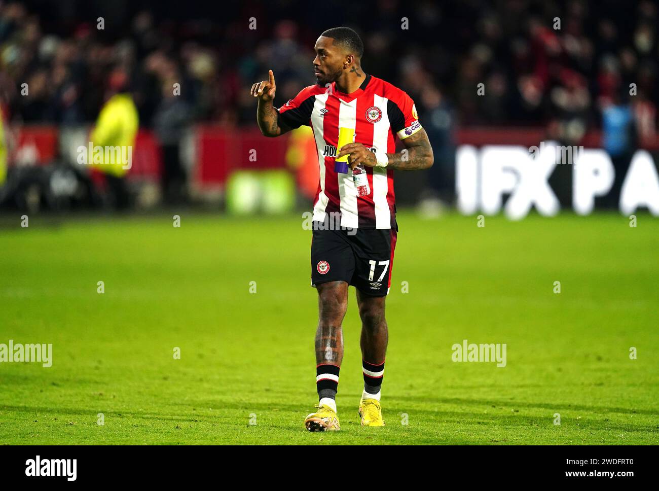 Brentford's Ivan Toney celebrates with the Man of the Match award after ...