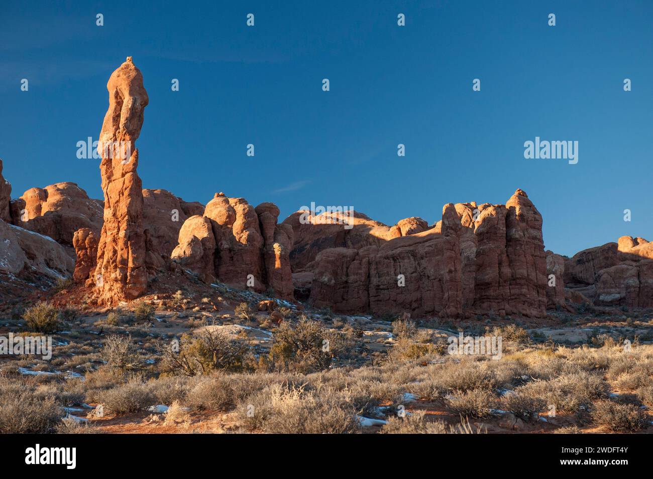 The back side of the pillar called The Phallus in Arches National Park ...