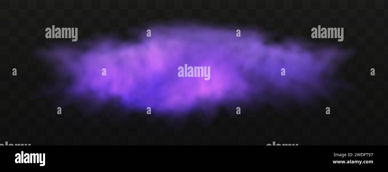 Realistic neon magic mist steam on a transparent dark background.Scary ...