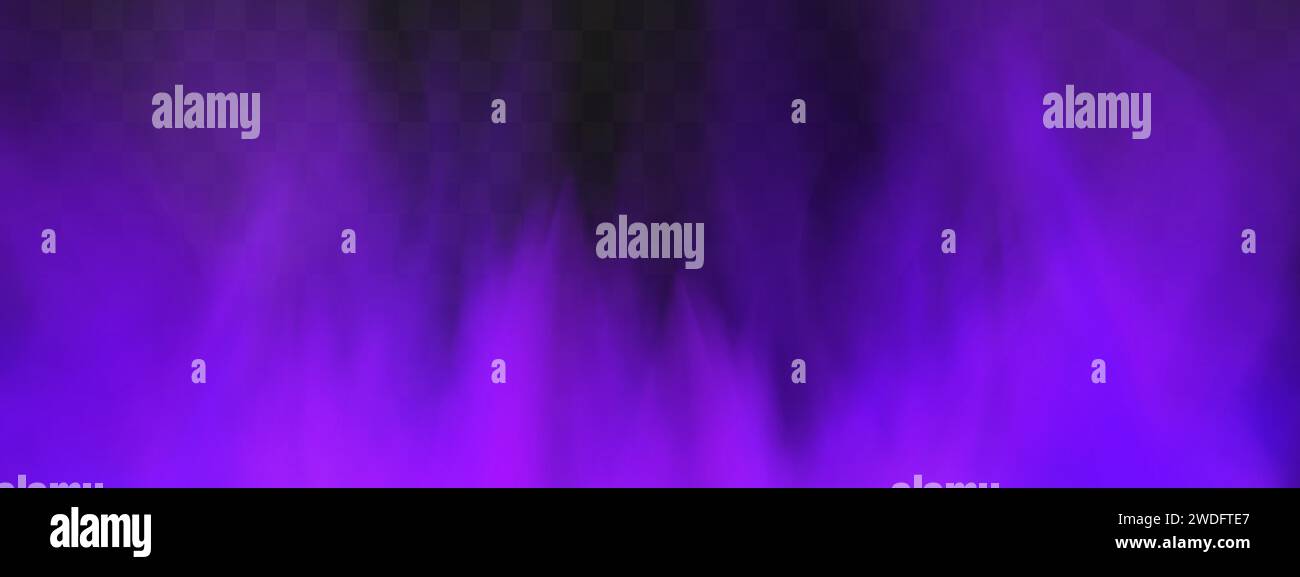 Realistic neon magic mist steam on a transparent dark background.Scary ...