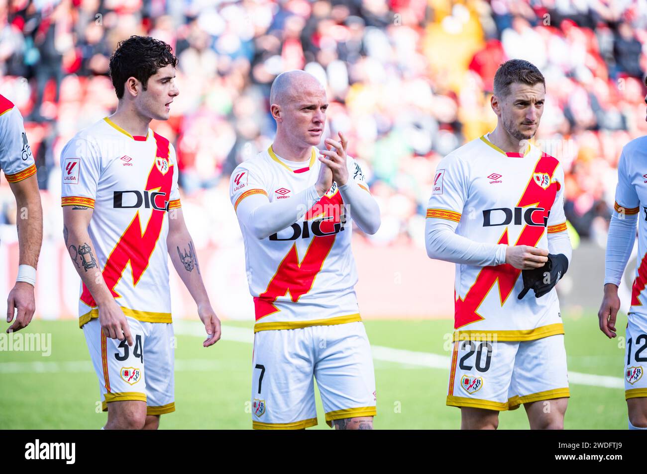 Madrid, Spain. 20th Jan, 2024. Isi Palazon (C) of Rayo Vallecano seen ...