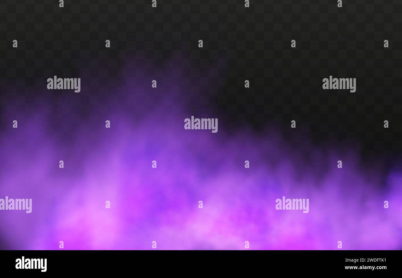 Realistic neon magic mist steam on a transparent dark background.Scary ...